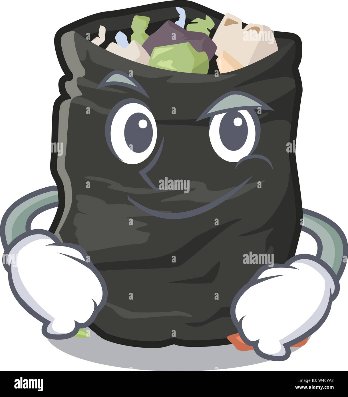 Smirking garbage bag in the cartoon shape vector illustration Stock ...
