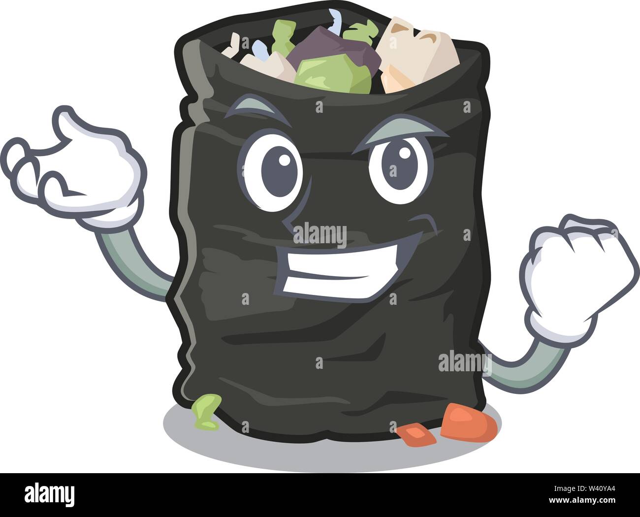 Successful garbage bag in the cartoon shape vector illustration Stock ...