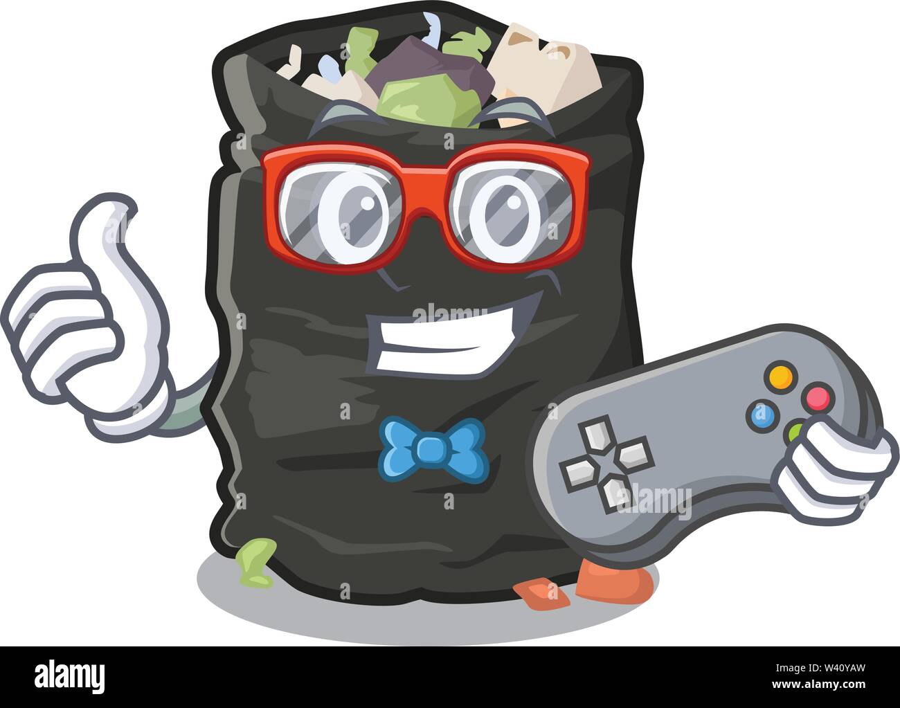 Gamer cartoon garbage bag next to table vector illustration Stock ...