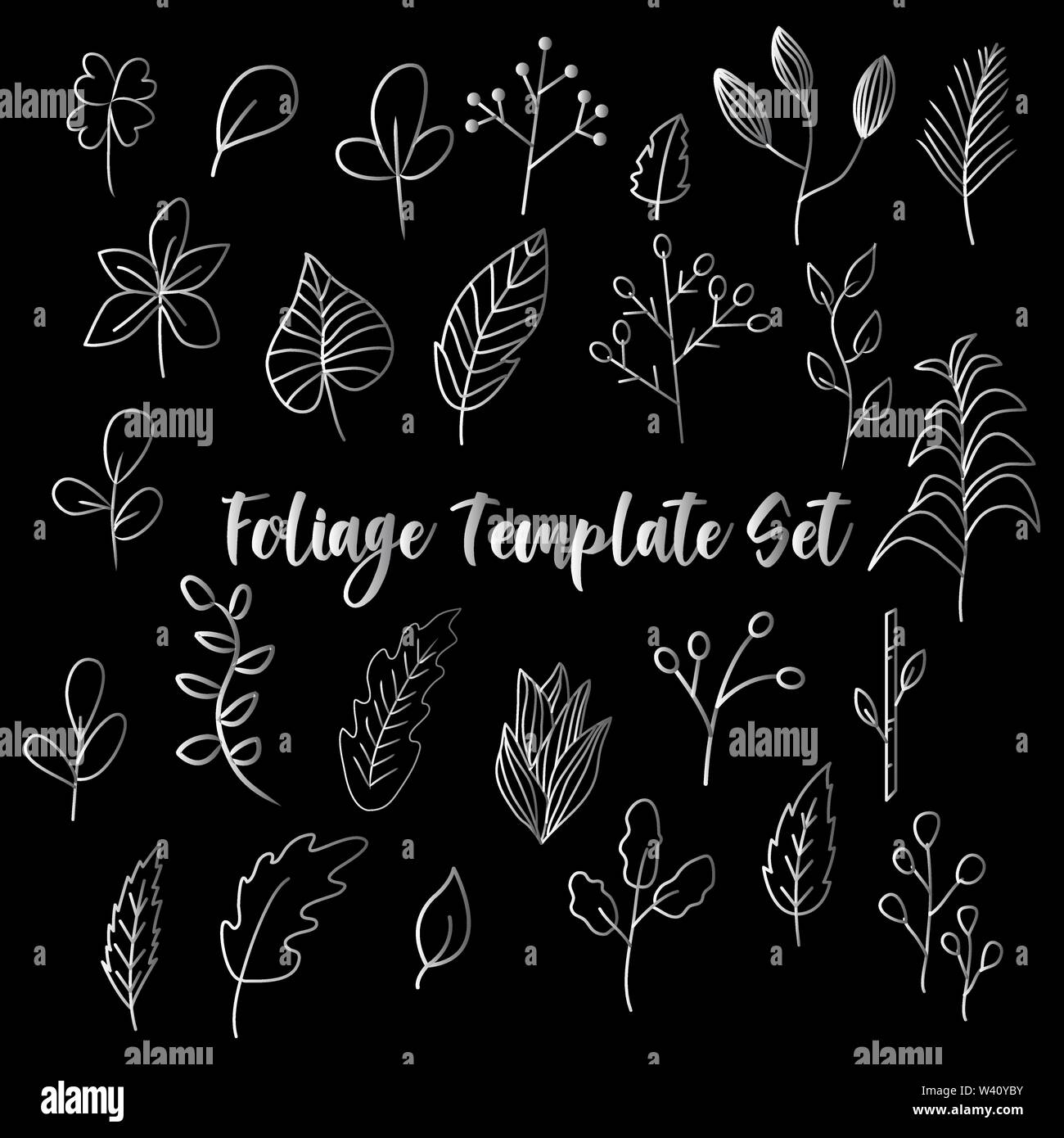 Foliage doodle template set, foliage hand drawn vector, nature ...