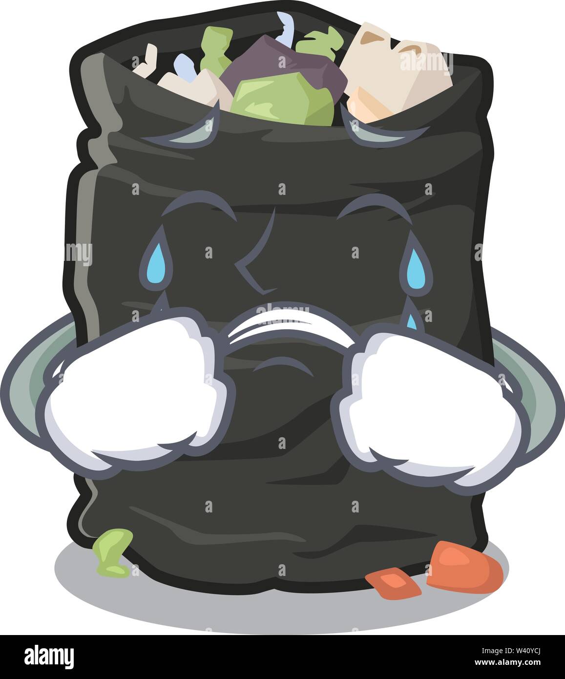 Crying cartoon garbage bag next to table vector illustration Stock ...