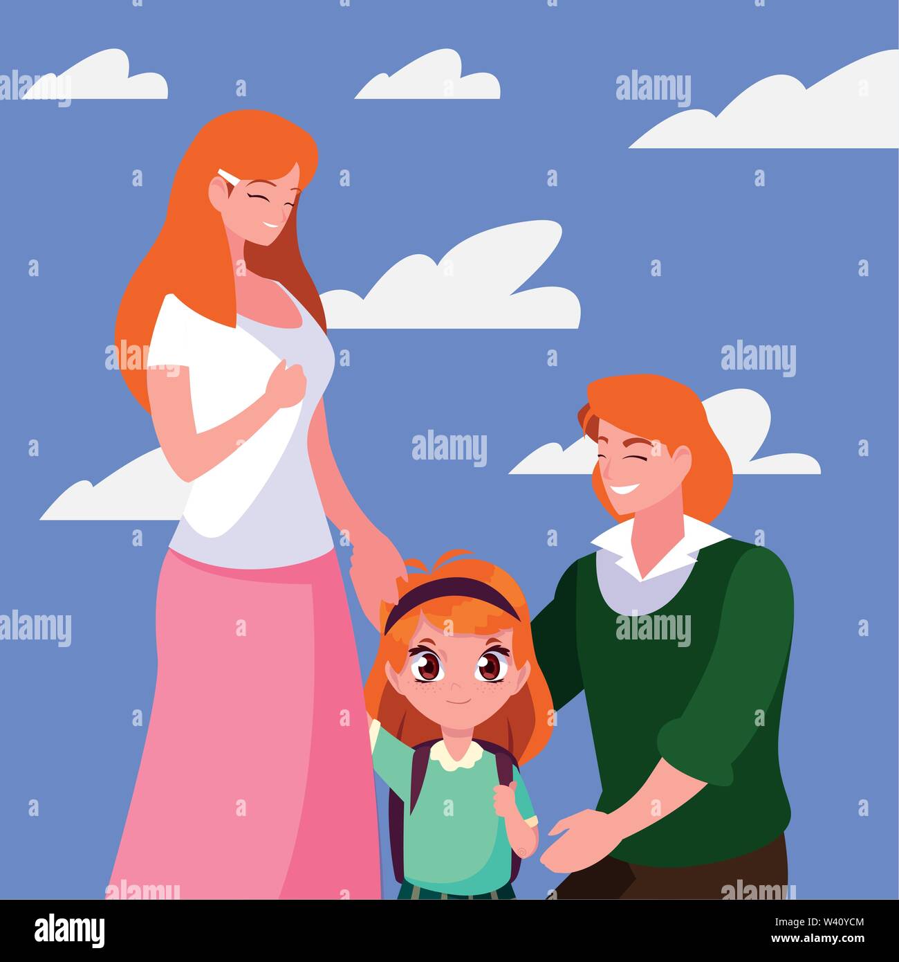 parents with school girl student vector illustration Stock Vector Image ...