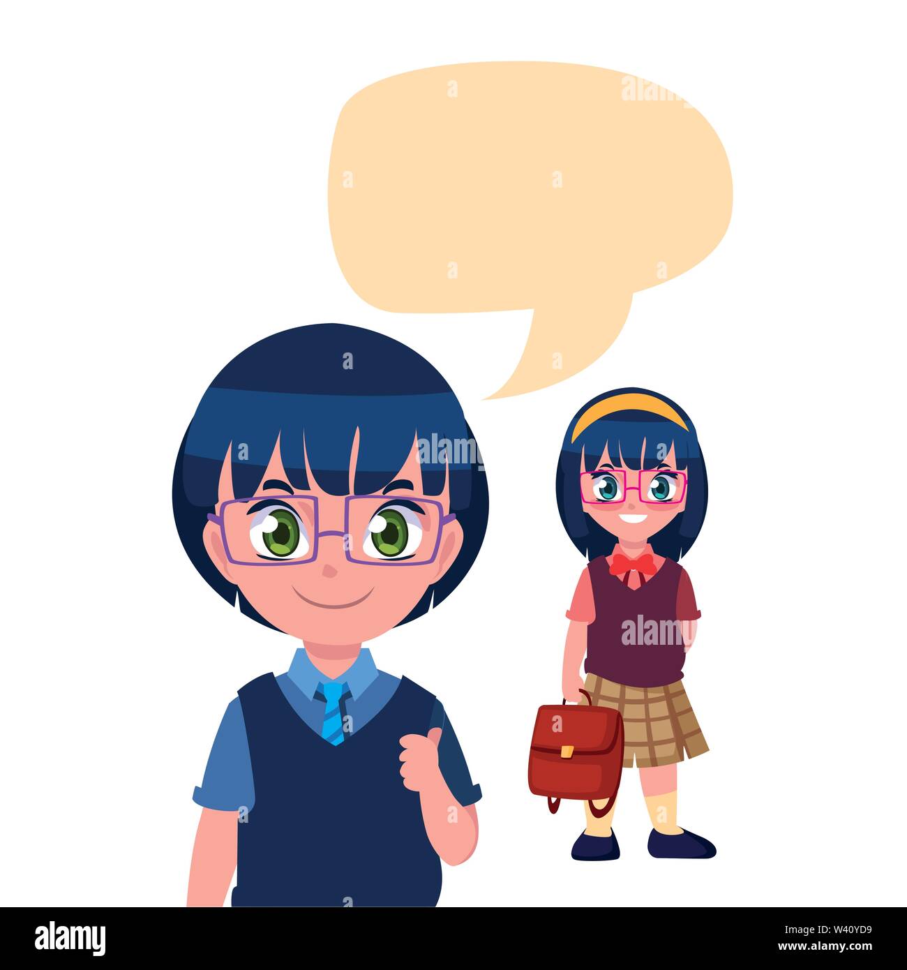 school girl and boy talk bubble vector illustration Stock Vector Image ...