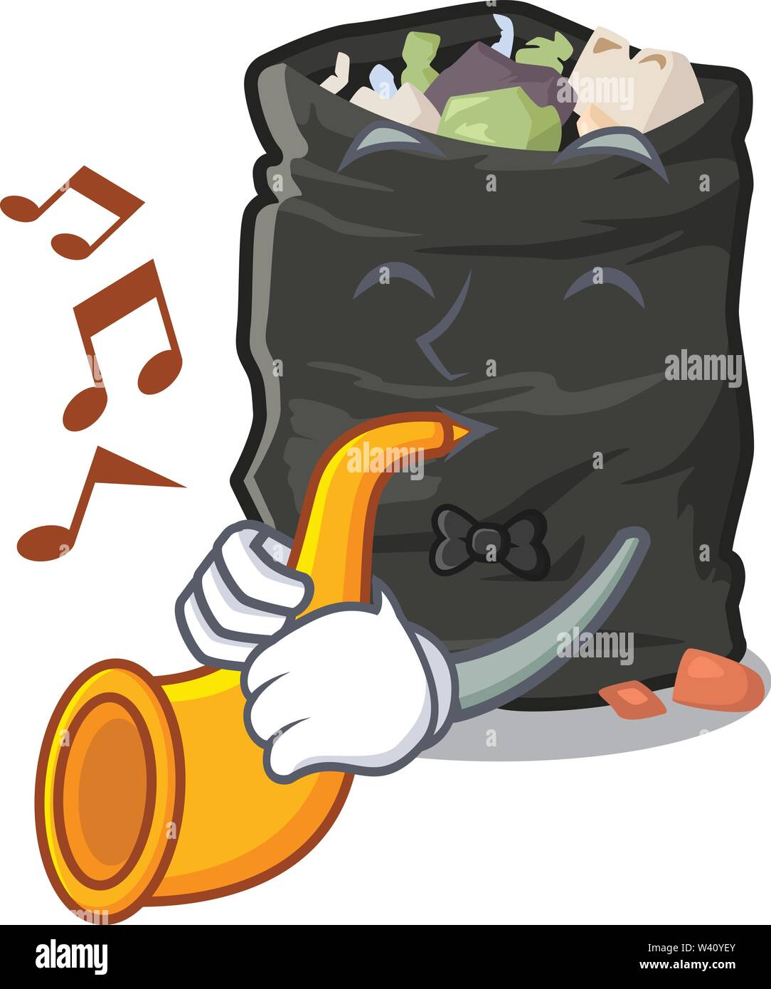 With trumpet cartoon garbage bag next to table vector illustration ...