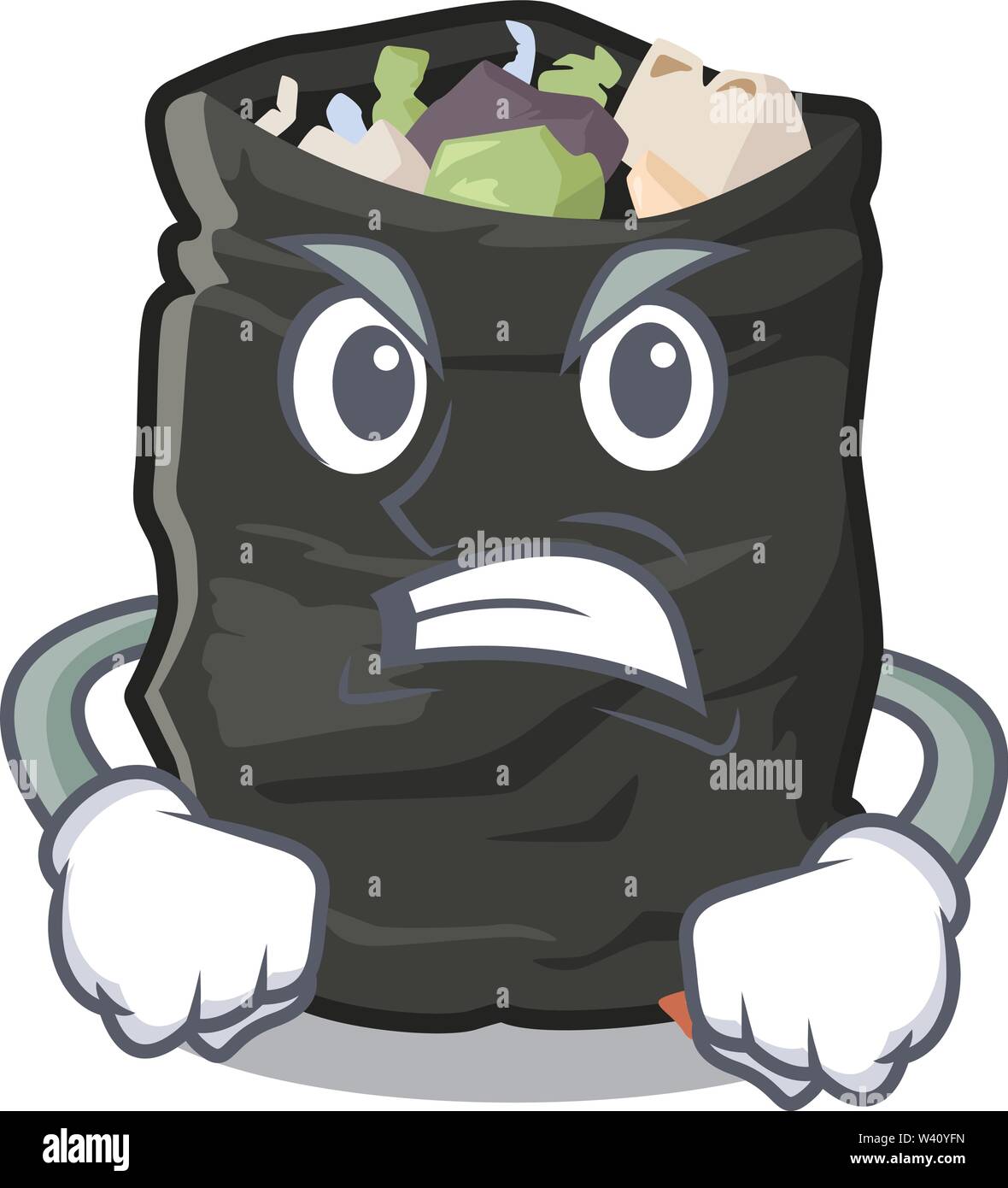 Angry cartoon garbage bag next to table vector illustration Stock ...