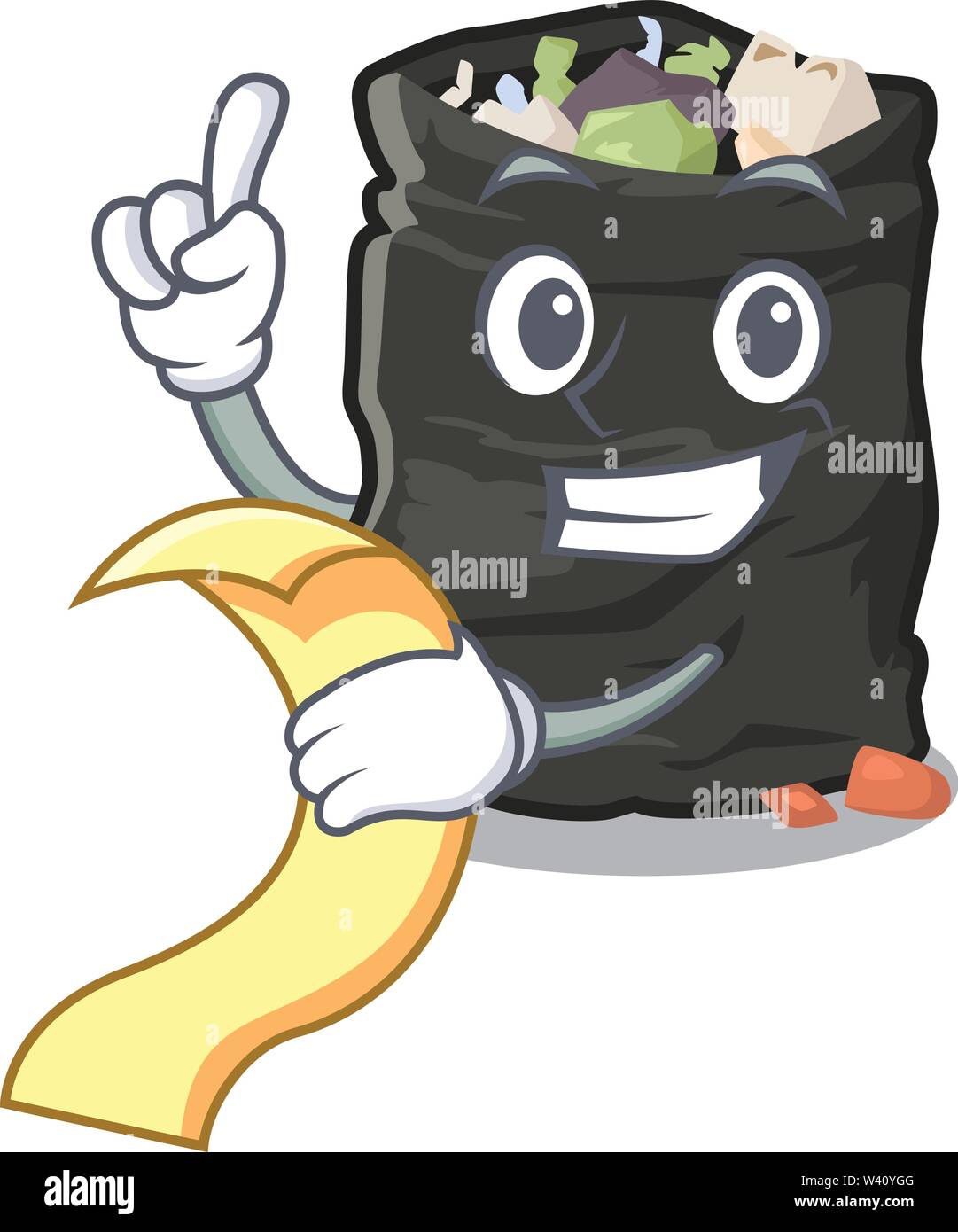 With menu cartoon garbage bag next to table vector illustration Stock ...