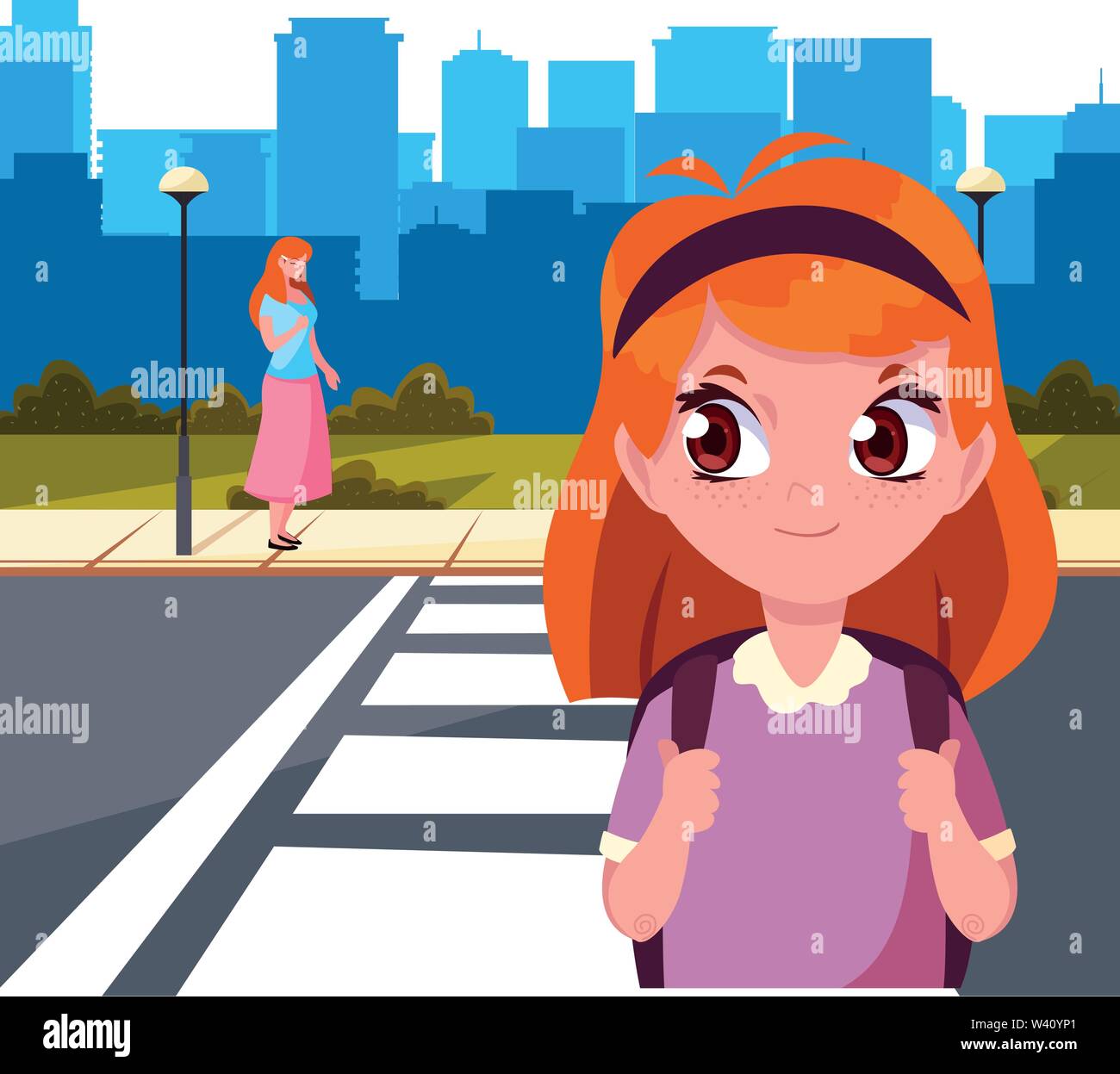 Girl waiting school bus stop Stock Vector Images - Alamy