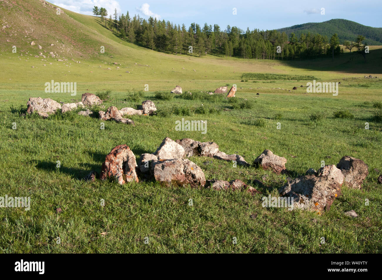 Deer stones and burial site, Bulgan aimag, Mongolia Stock Photo - Alamy