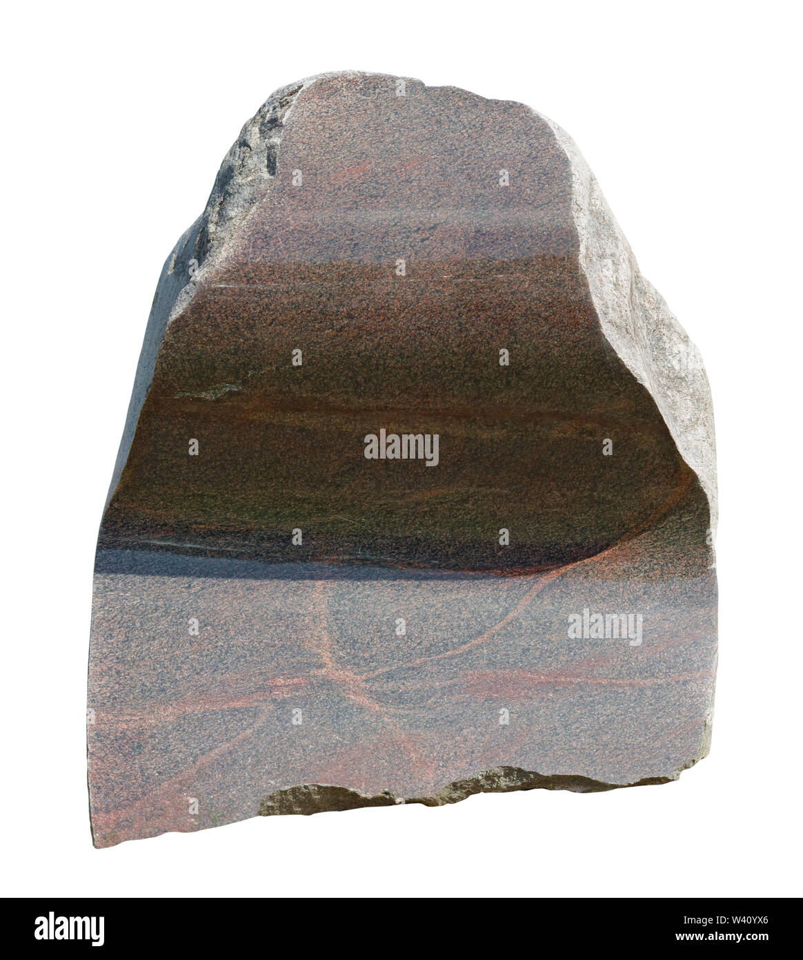 Long vertical monument of polished red granite stone. Isolated on white ...