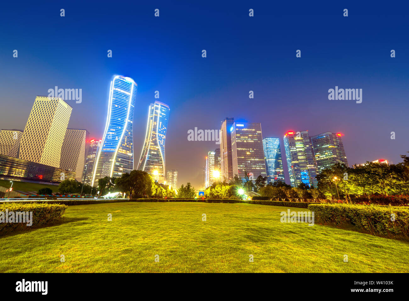 Architectural night view, Hangzhou, China Qianjiang New City CBD Stock ...