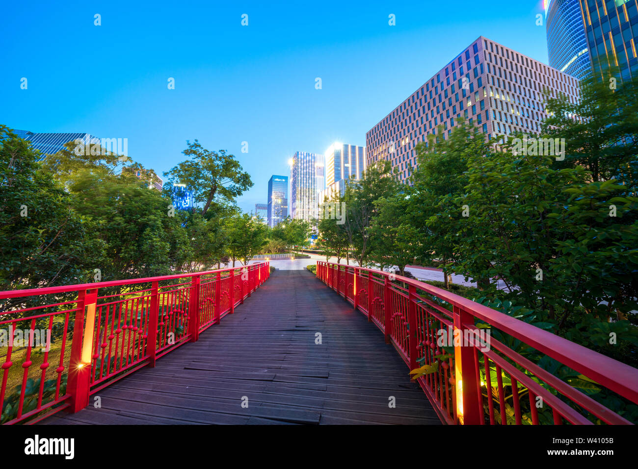Modern city skyline, Ninbo, China at night Stock Photo - Alamy