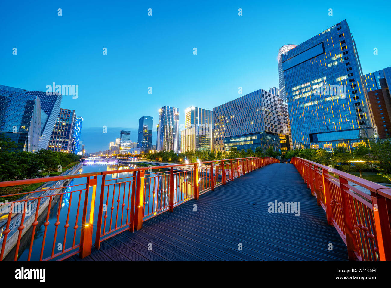 Modern city skyline, Ninbo, China at night Stock Photo - Alamy