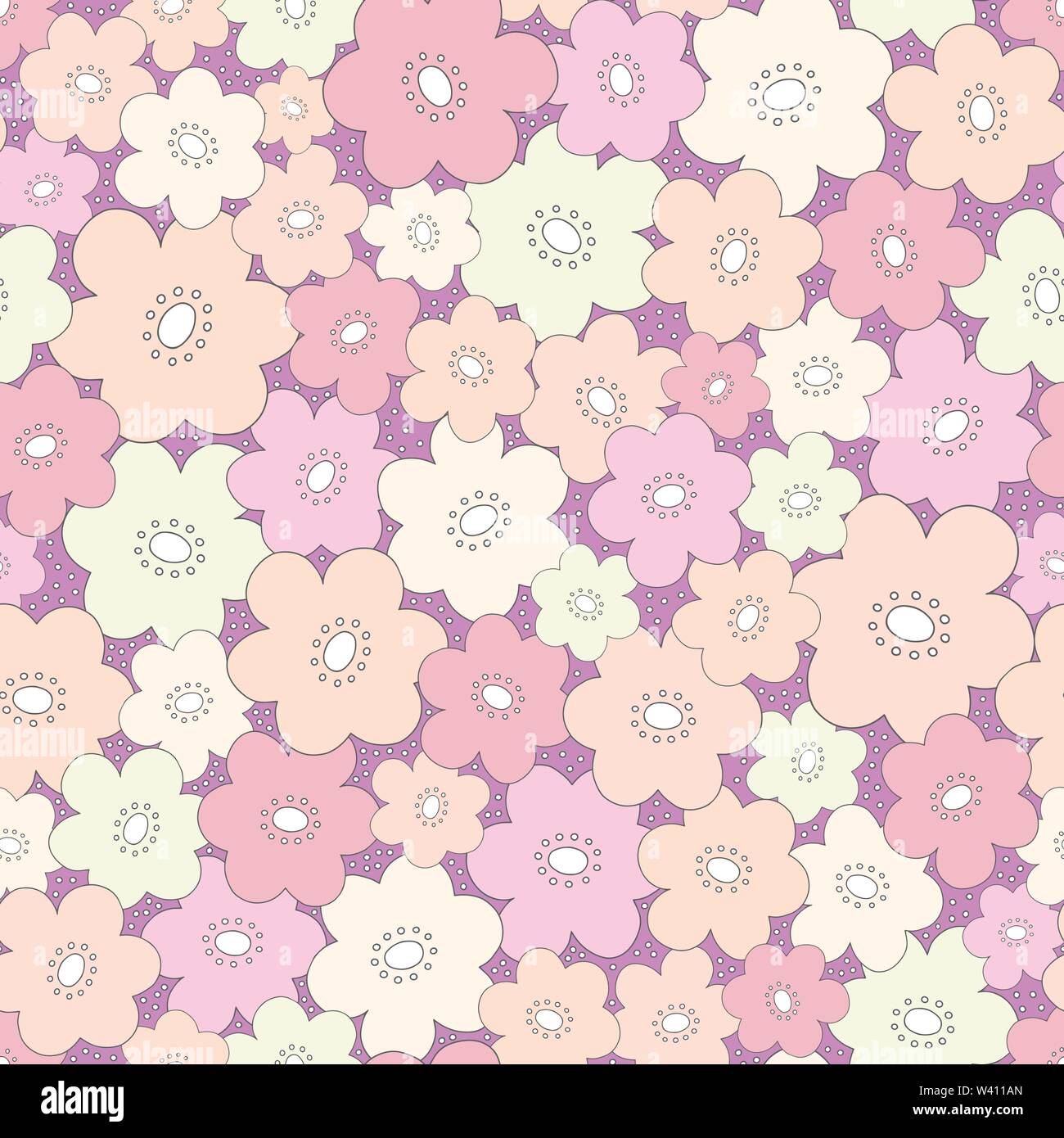 Seamless repeat pattern of stylized outline flowers. A pretty floral ...