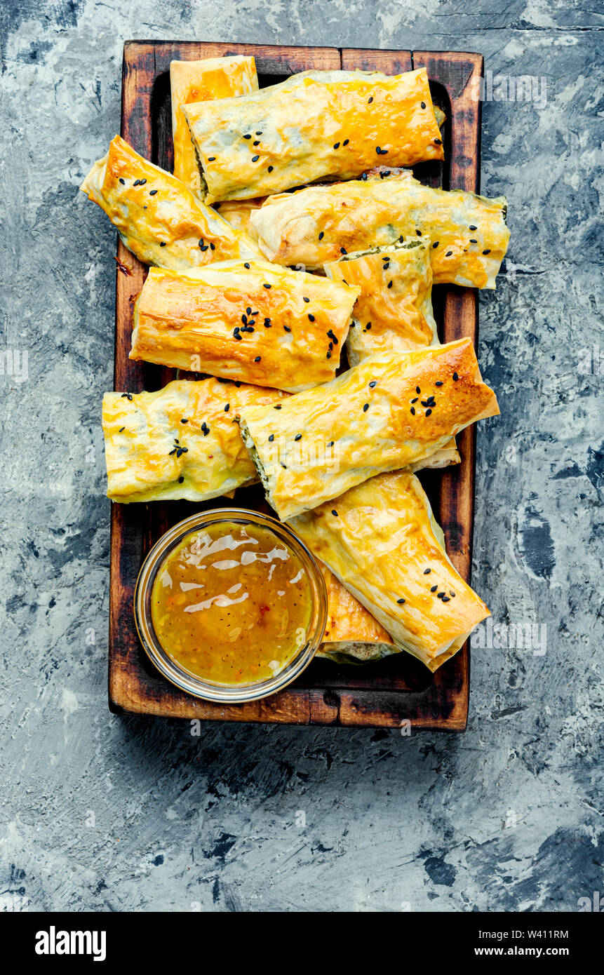 Turkish pastries with spinach and cottage cheese.Turkish cuisine Stock ...