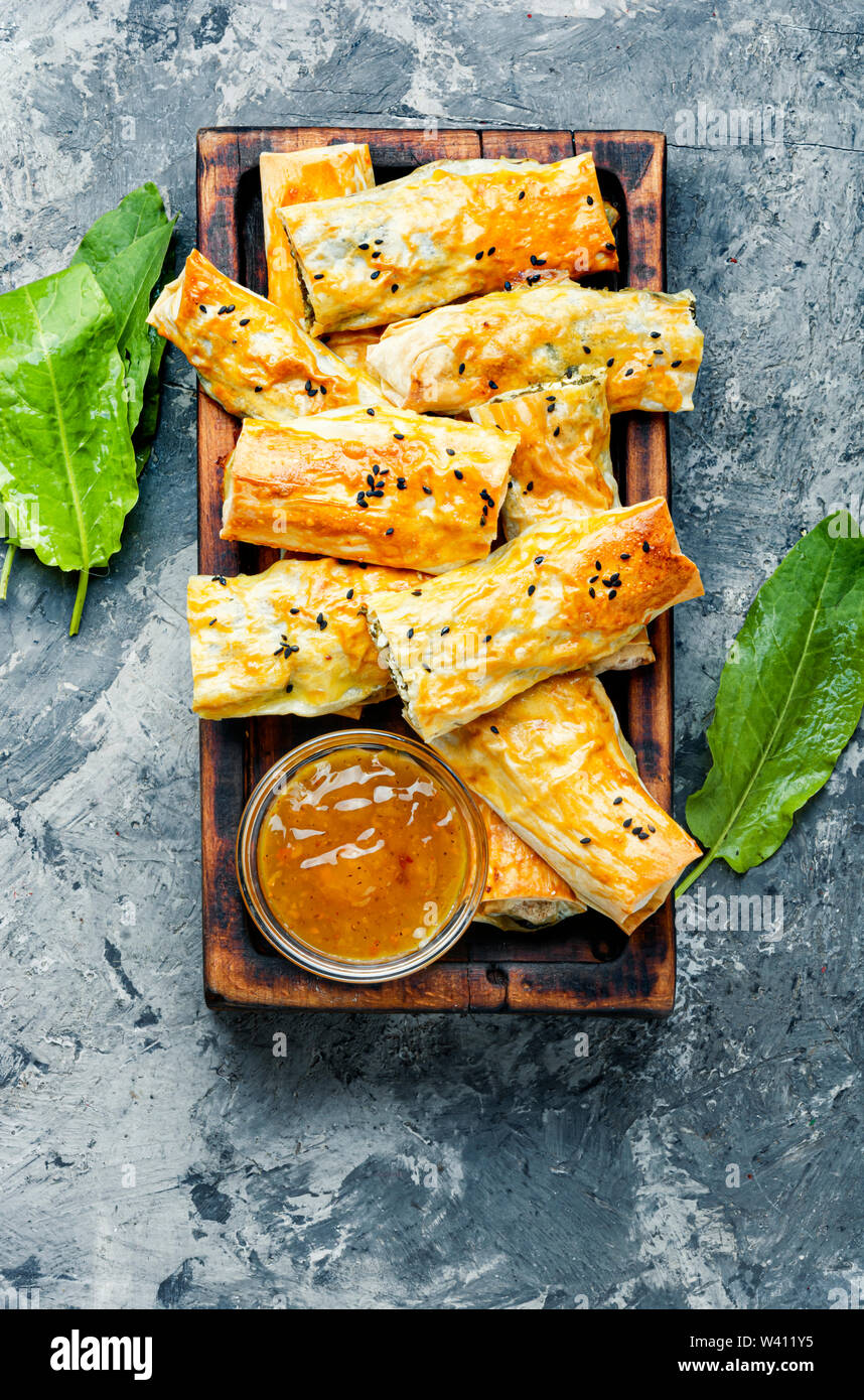Turkish pastries with spinach and cottage cheese.Turkish cuisine Stock ...
