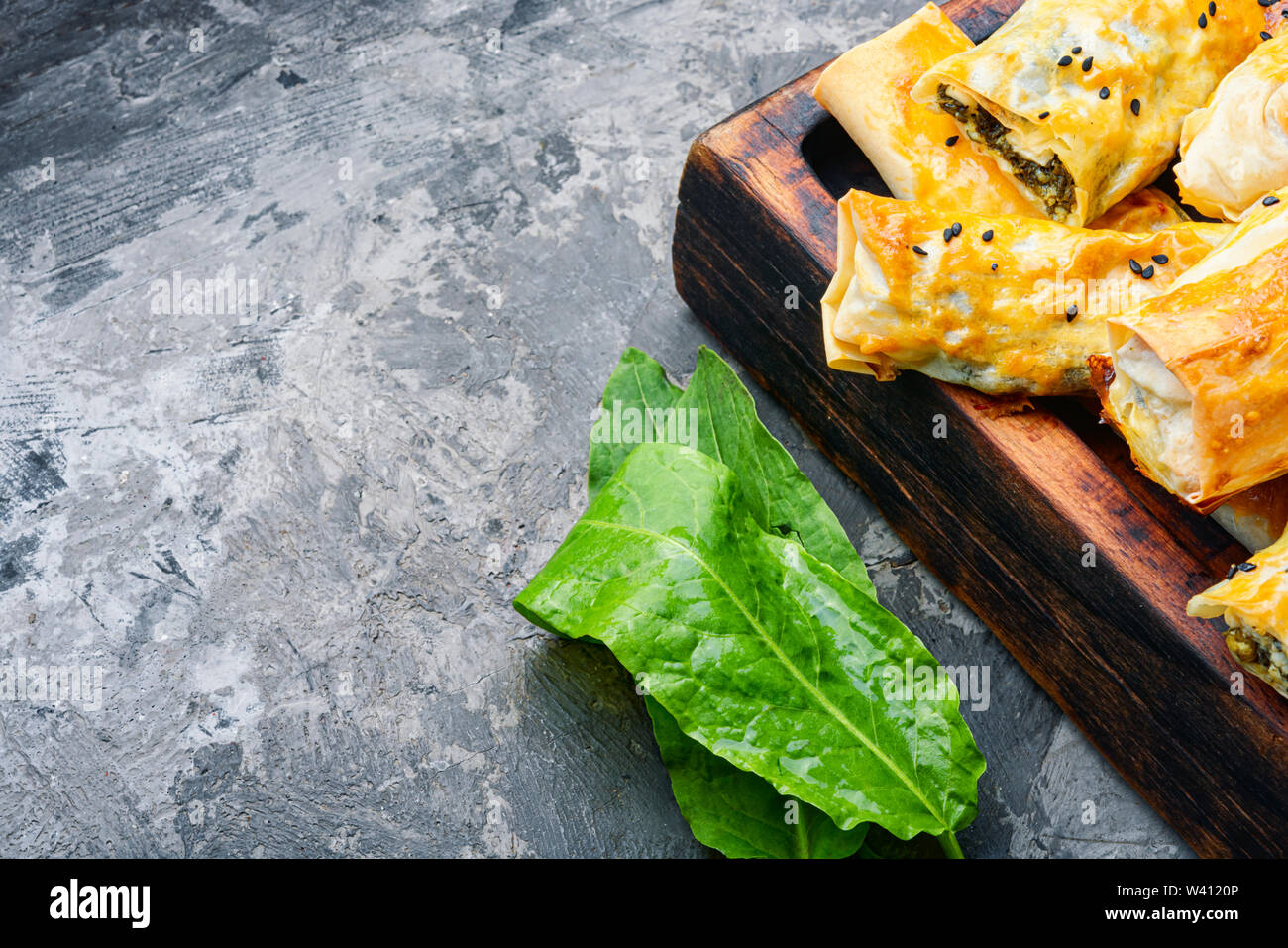 Turkish pastries with spinach and cottage cheese.Turkish cuisine Stock ...