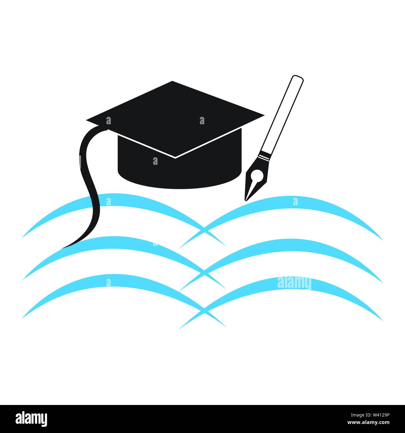 education illustration with opened book, toga hat and pen Stock Vector ...