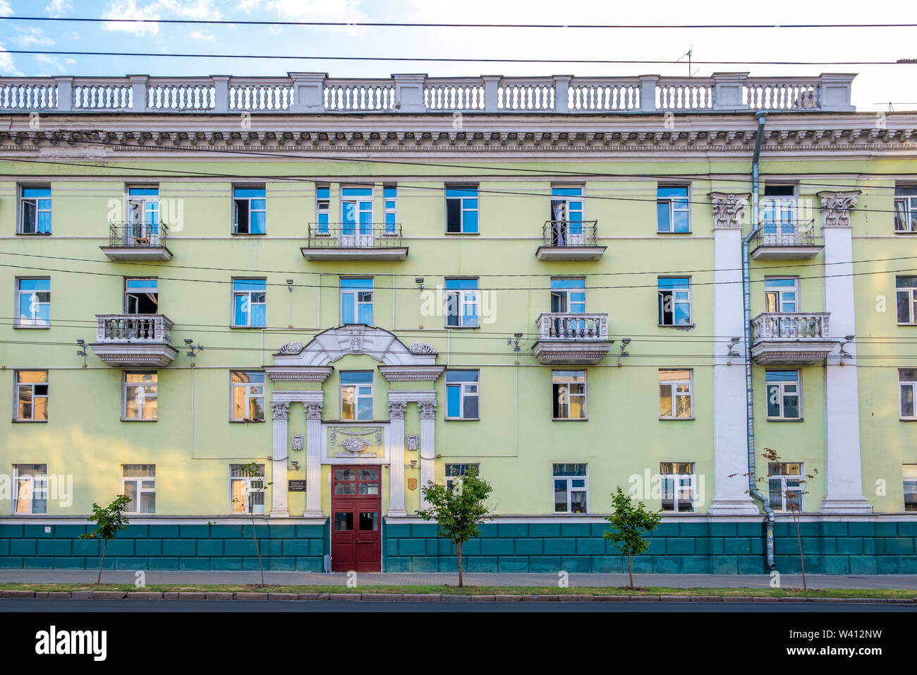 Historic building façade on the Lenin Avenue in Gomel, Belarus Stock ...