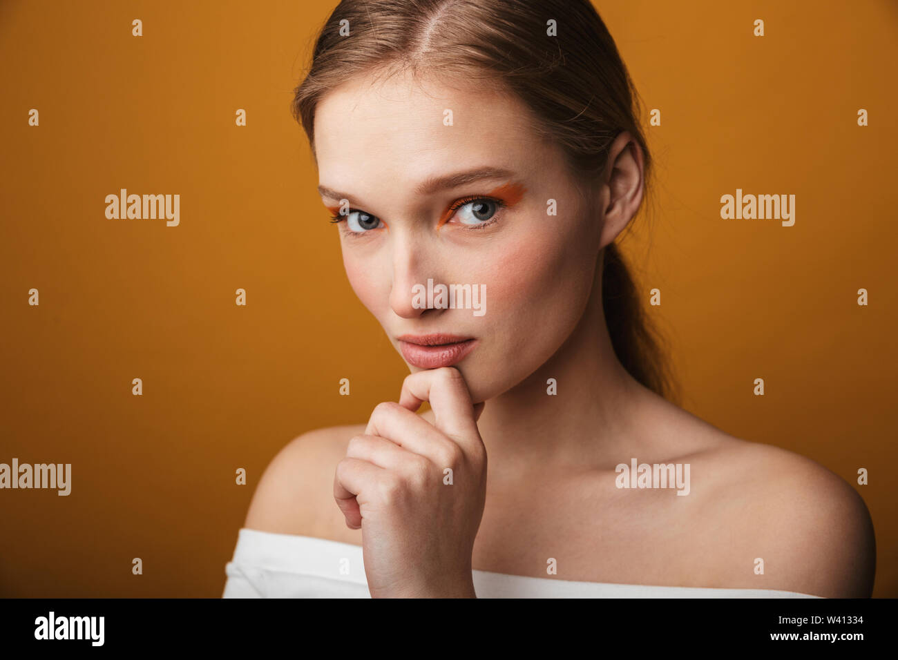 Close Up Beauty Portrait Of A Beautiful Sensual Young Woman Isolated