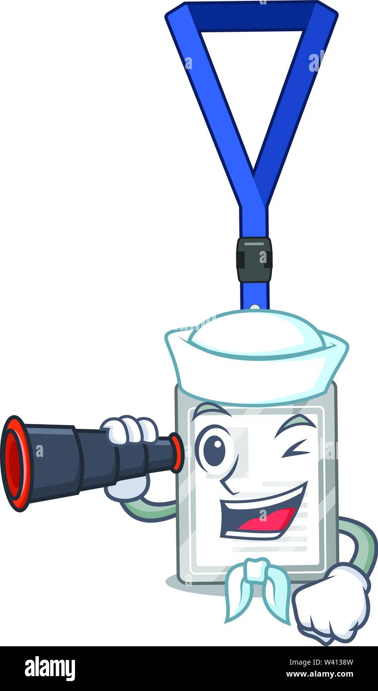 Sailor with binocular name tag isolated in the cartoon vector ...