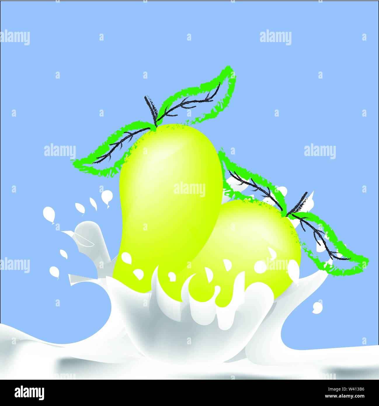 mango and milk splash logo vector isolated on blue background Stock ...