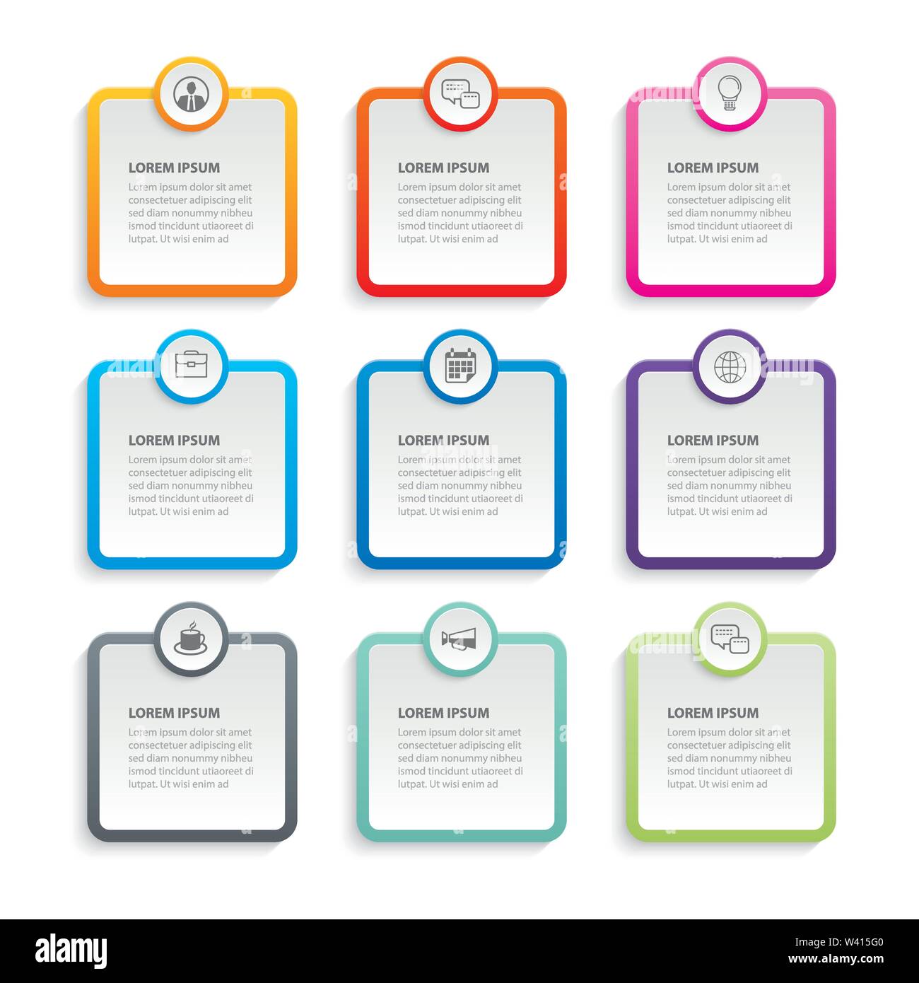 Infographics Rectangle Paper Index With 9 Data Template Vector 