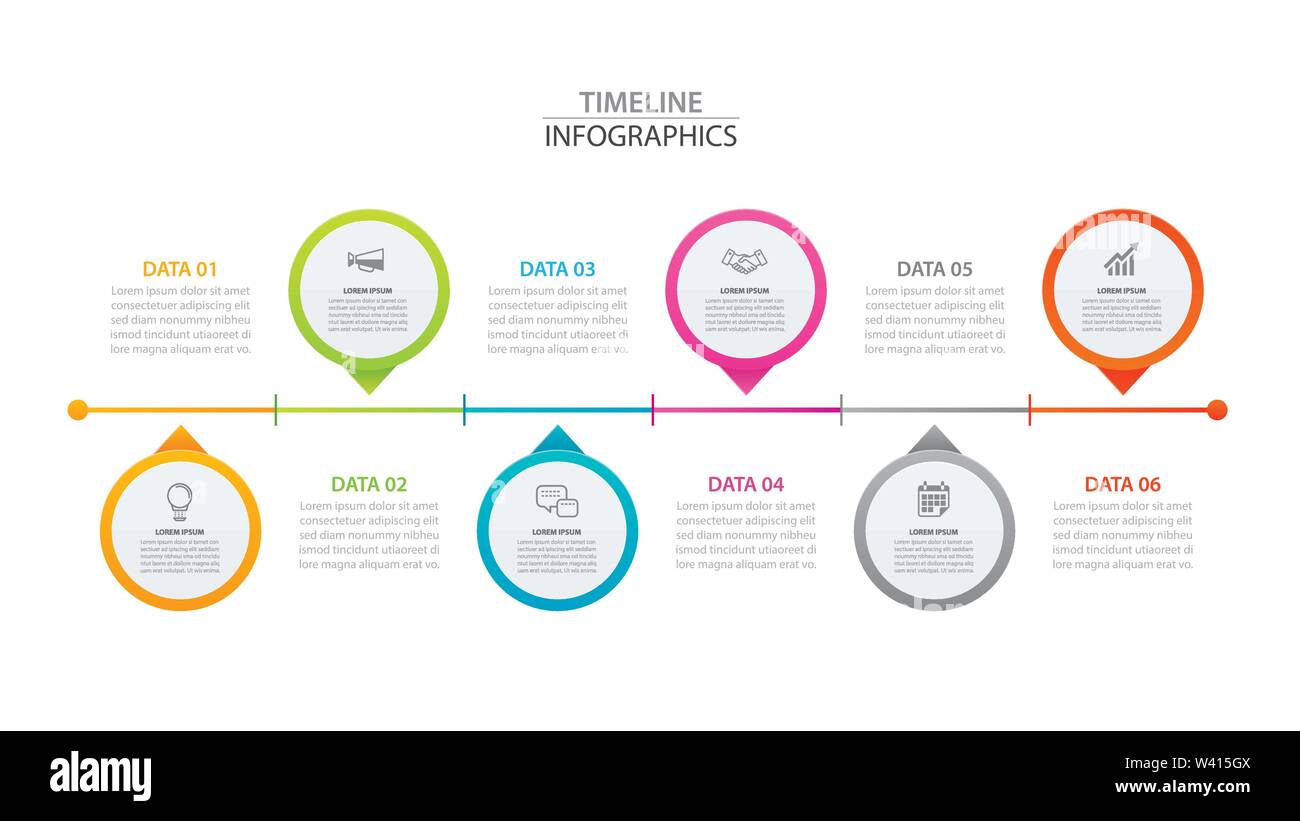 Infographics timeline circle paper with 6 data horizontal template ...