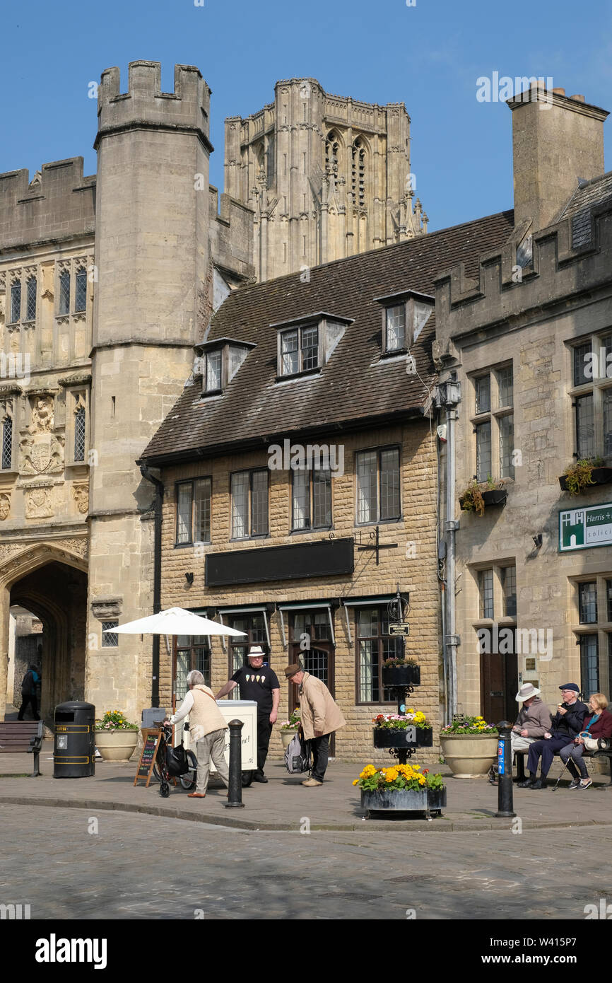 Market Square in Wells, Somerset close to the entrance to the Bishop's ...