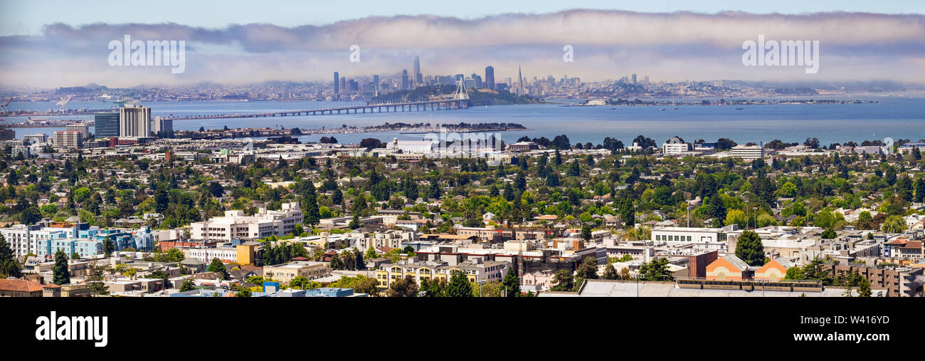 Panoramic view of Berkeley; San Francisco, Treasure Island and the Bay ...