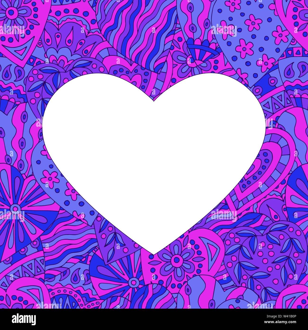 Beautiful colorful frame of abstract neon purple doodle hearts Stock ...