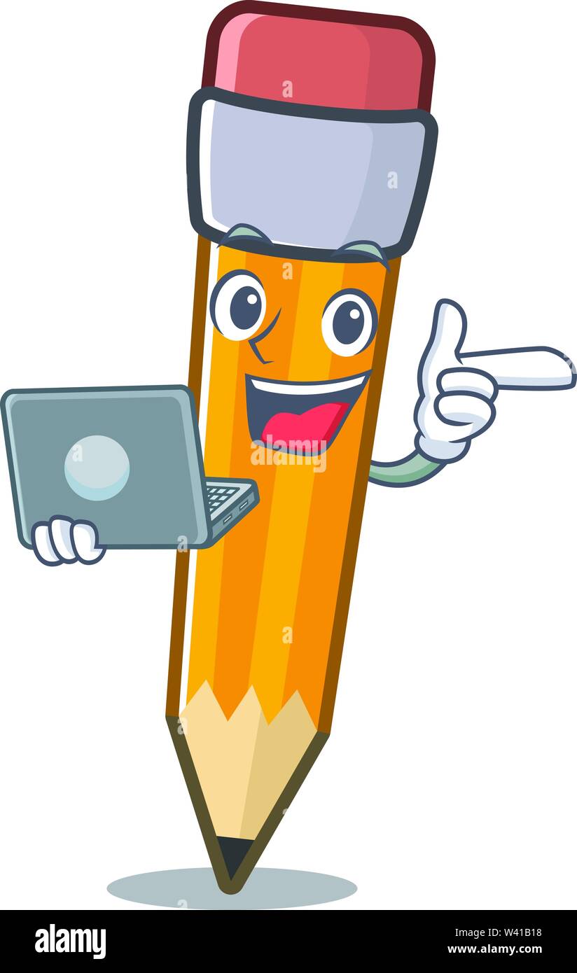 With laptop pencil cartoon above the a notebooks vector illustration ...