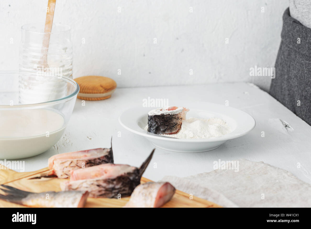 Preparation of river fish carp concept. Cooking healthy and diet food ...