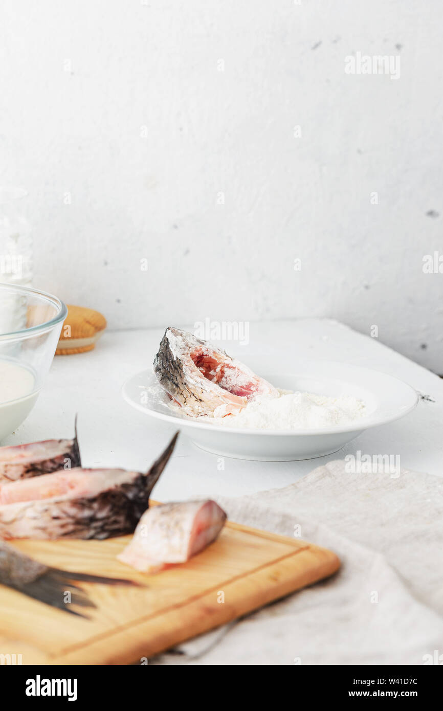 Preparation of river fish carp concept. Cooking healthy and diet food ...