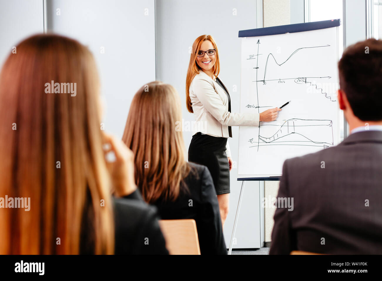 Photo of a female professional drawing a graph during a training Stock ...