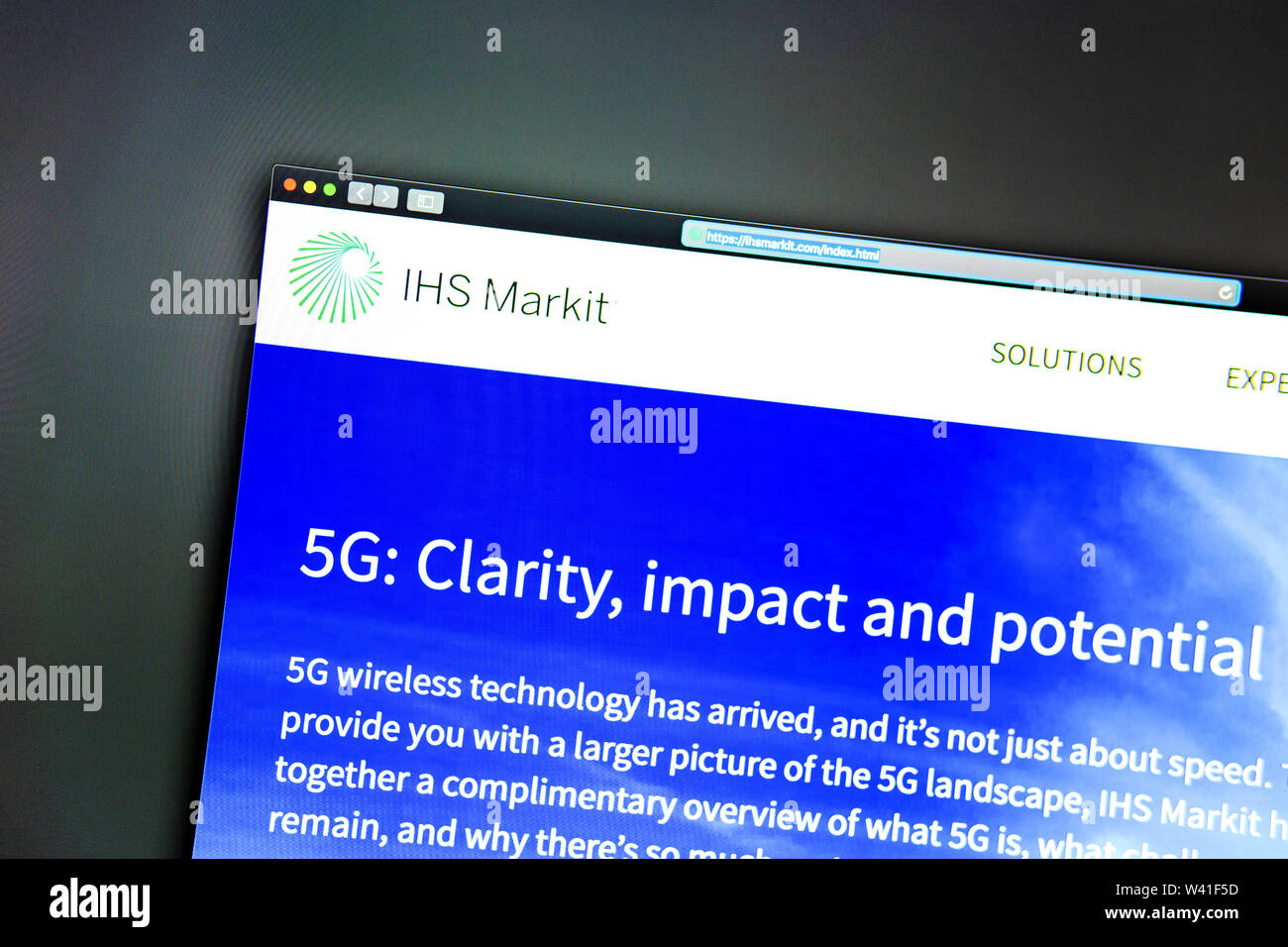 IHS company website homepage. Close up of IHS Markit logo. Can be used ...