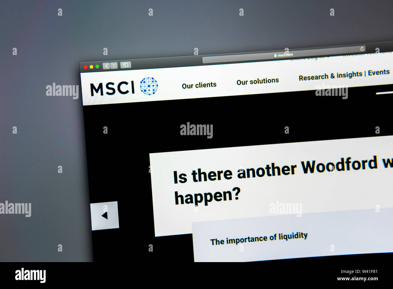 MSCI company website homepage. Close up of MSCI logo. Can be used as ...