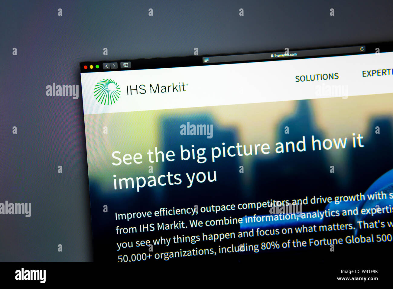 IHS company website homepage. Close up of IHS Markit logo. Can be used ...