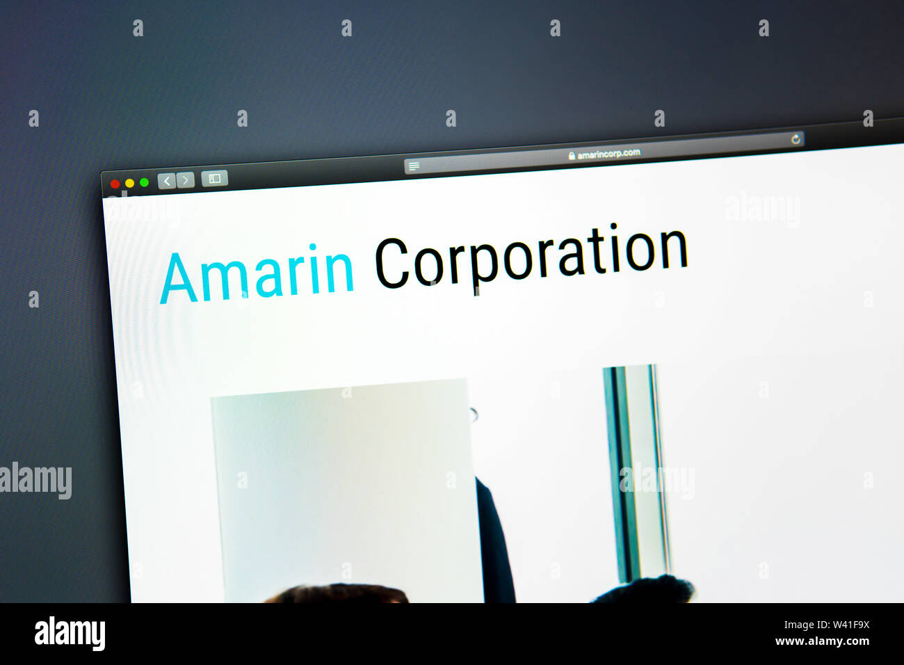 Amarin company website homepage. Close up of Amarin Corporation logo ...