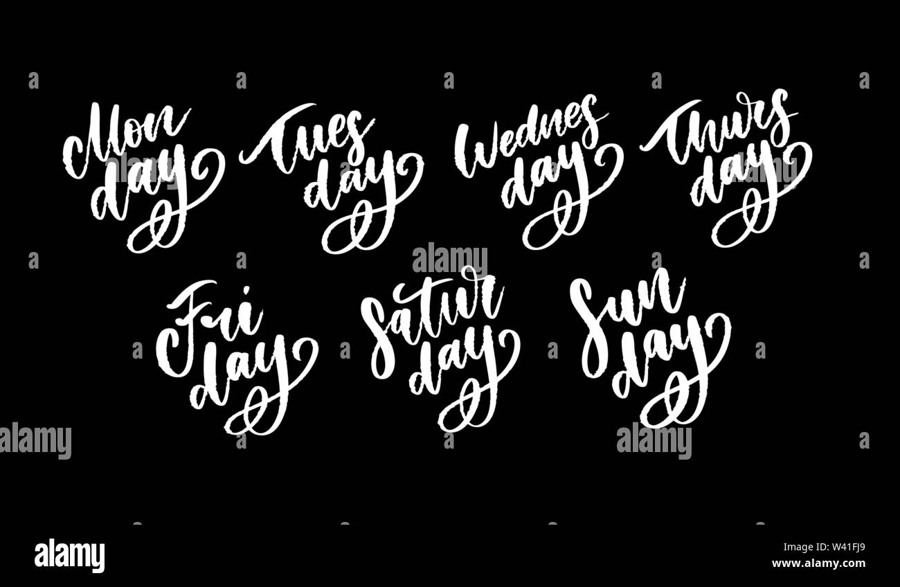 Vector handwritten week days and symbols set. Ink font. Stickers for ...