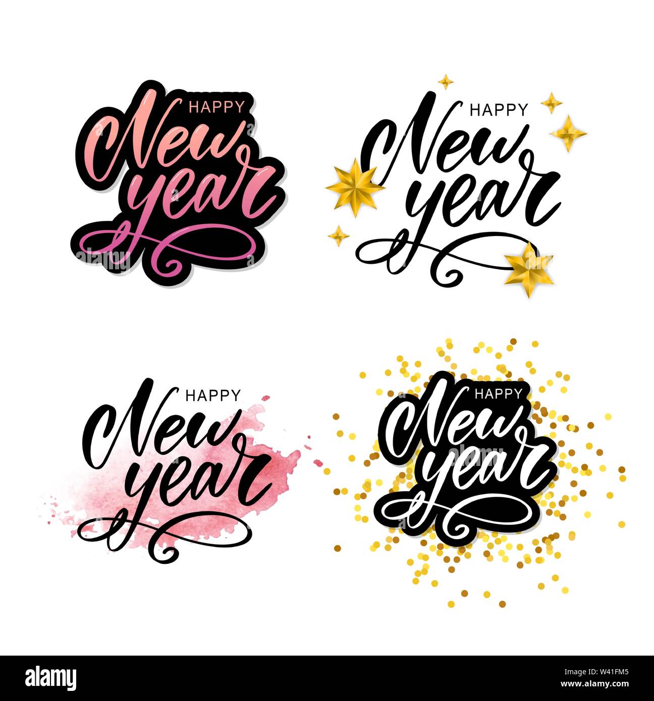 Happy 2020 New Year. Holiday Vector Illustration With Lettering ...