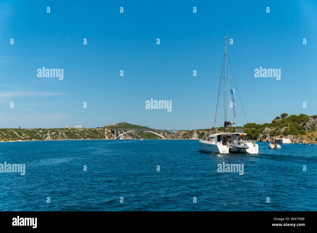 Catamaran sailing at sea in Croatia, Europe Stock Photo - Alamy