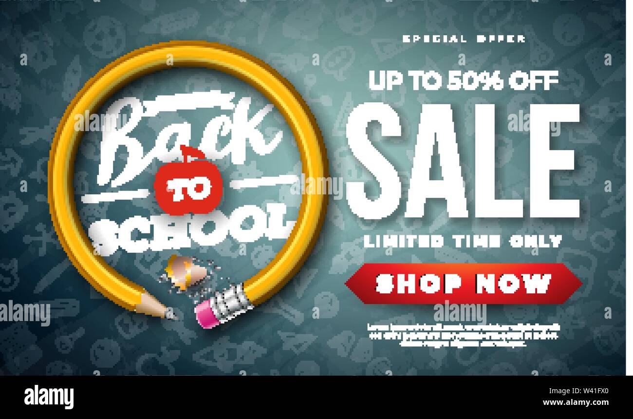 Back to School Sale Design with Graphite Pencil and Typography Letter ...