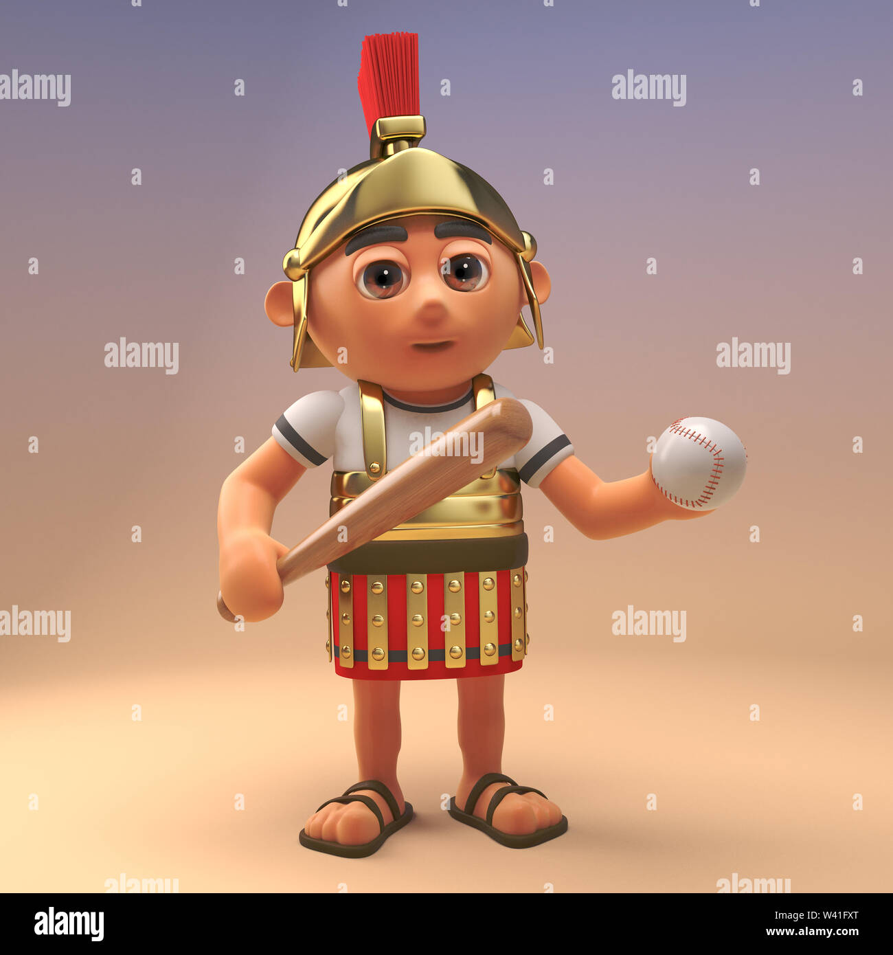 Funny Roman legionnare soldier in armour holding a baseball bat and ...