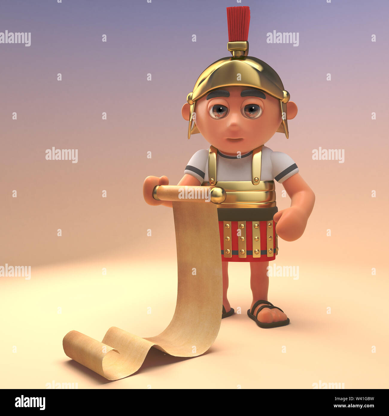 Efficient Roman legionnaire soldier in armour reading from a paper ...