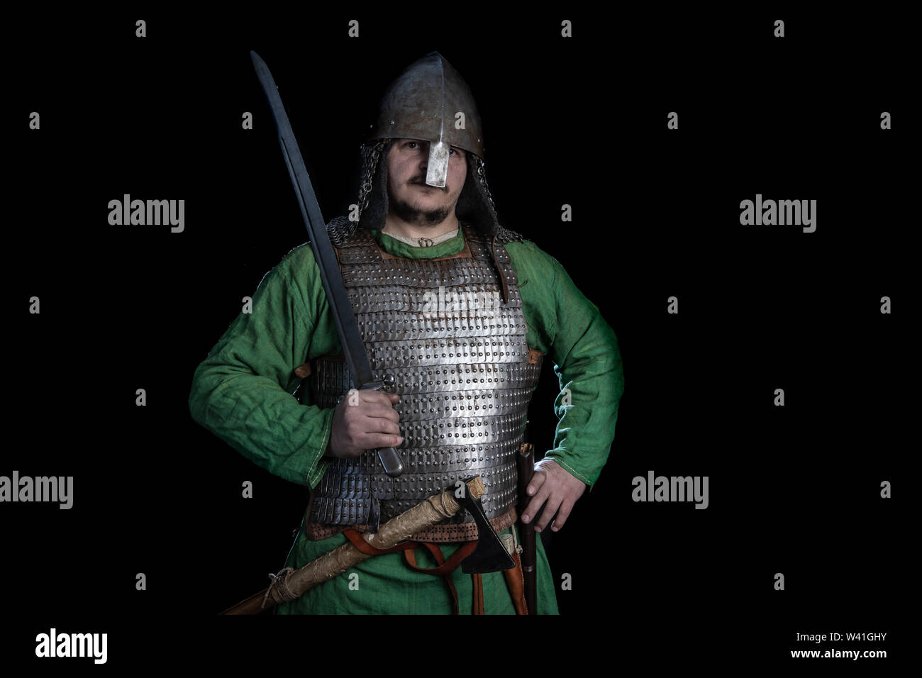 man with a shield and sword of the Viking Age, reliable protection ...