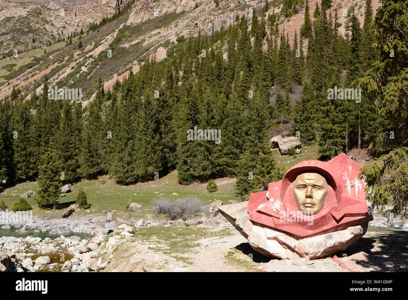 Bust of Yuri Gagarin. Barskoon valley. Issyk-Kul province. Kyrgyzstan ...