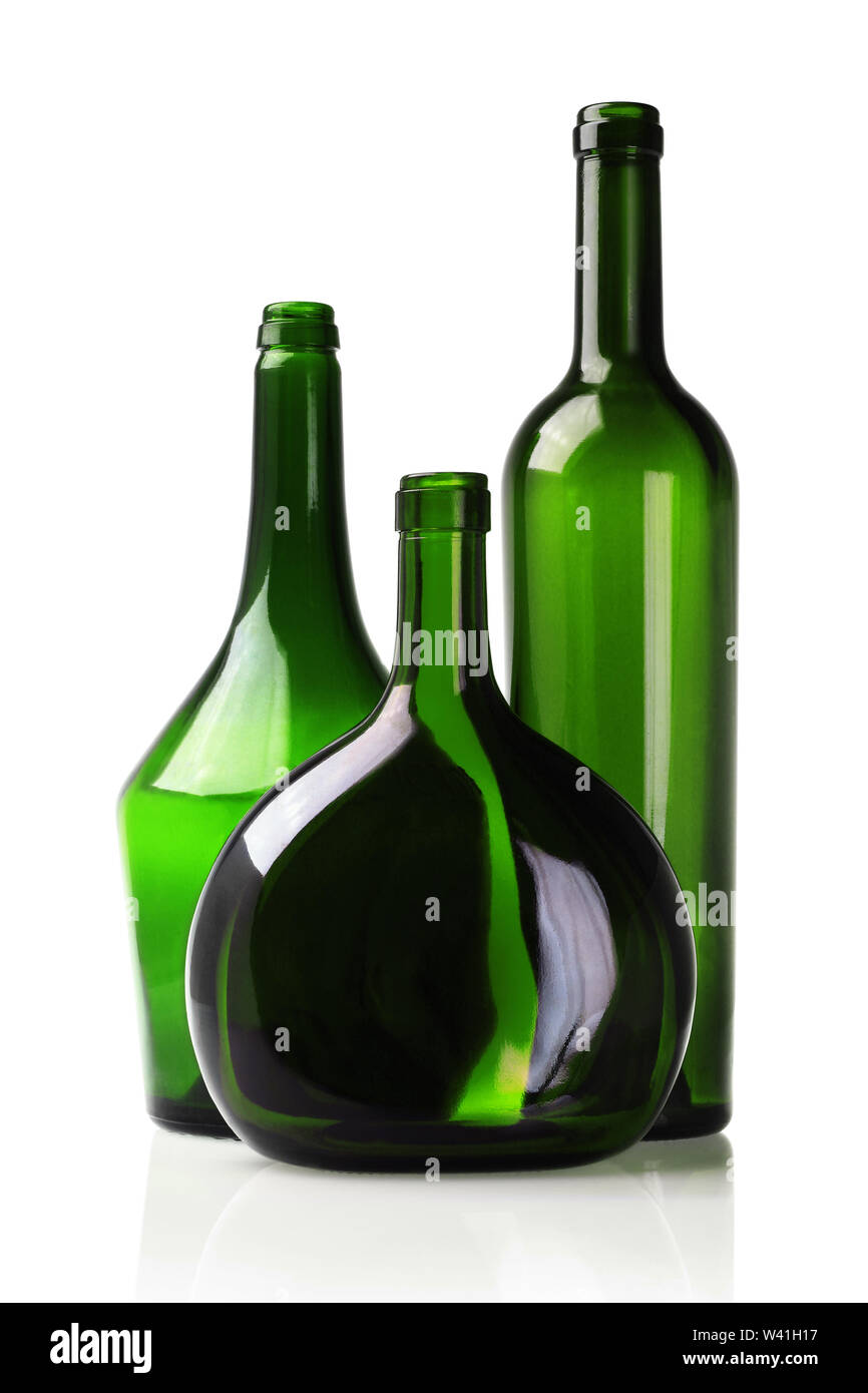 Empty Glass Wine Bottles on White Background Stock Photo - Alamy