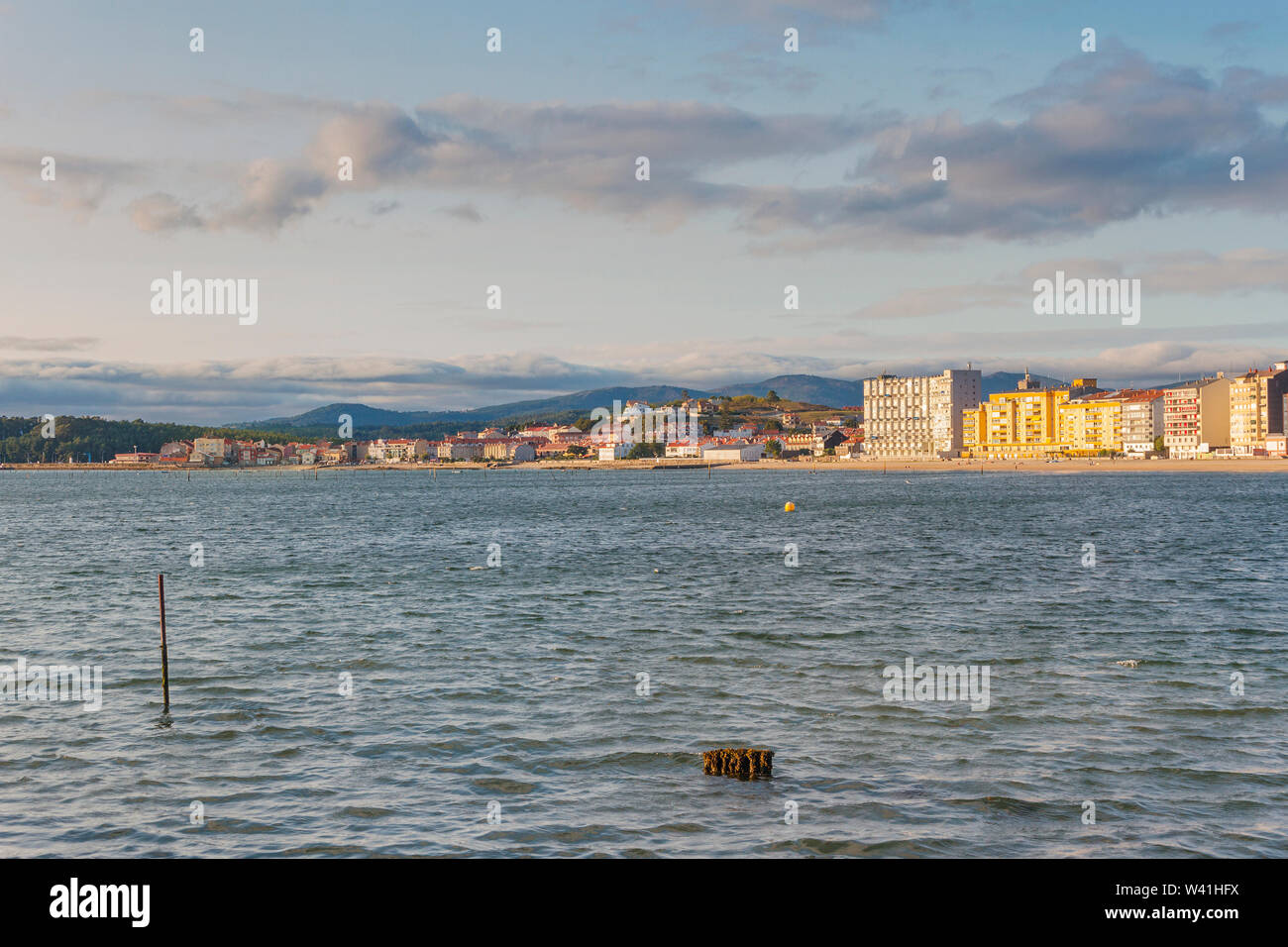 Carril and Vilagarcia de Arousa seafront, buildings and Compostela ...