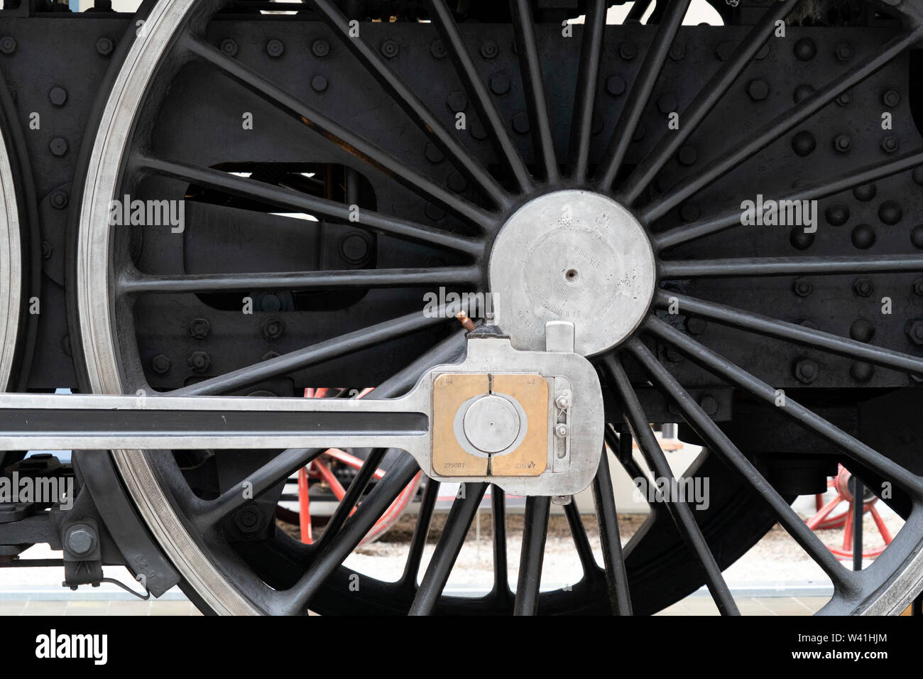 old steam train wheels detail close up Stock Photo - Alamy