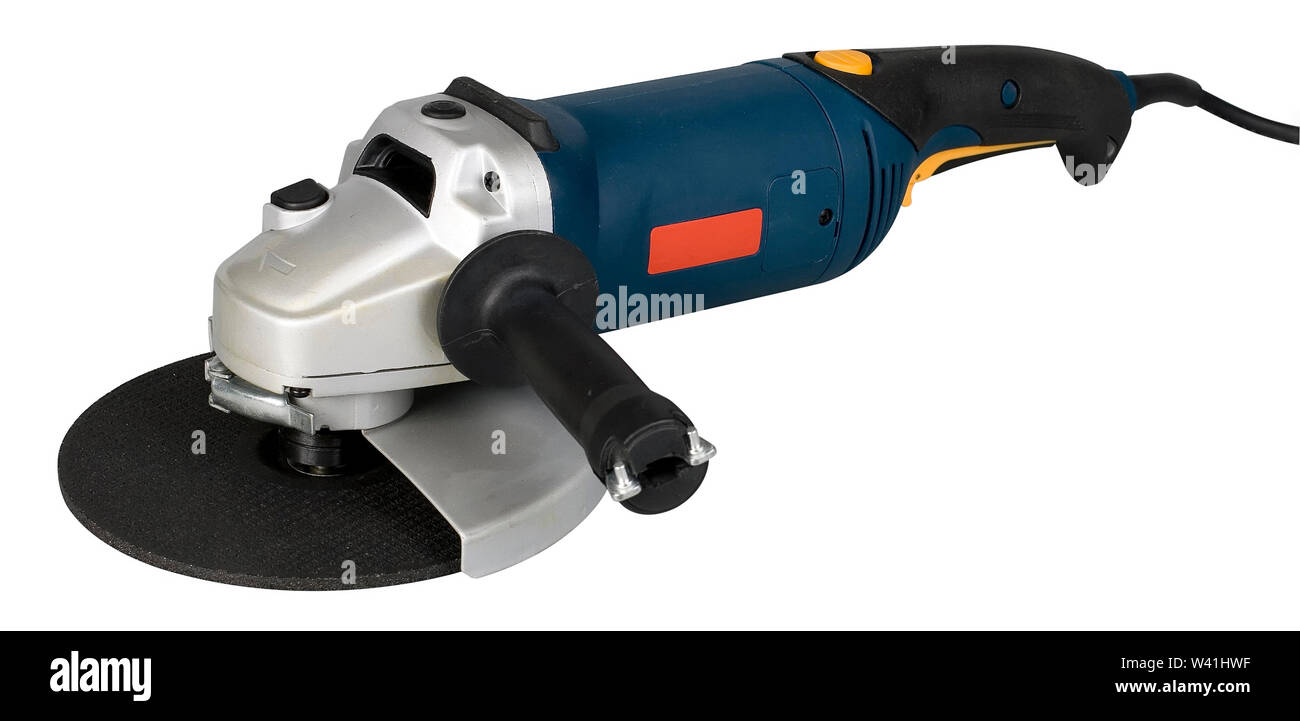 Big powerful angle grinder with abrasive disk isolated on a white ...